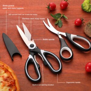 OMDAR Kitchen Scissors 3 Pack - Lifetime Replacement Warranty - Heavy Duty Stainless Steel Cooking Shears for Cutting Meat, Food, Fish, Poultry Multipurpose Sharp Sissors for Dishwasher Safe