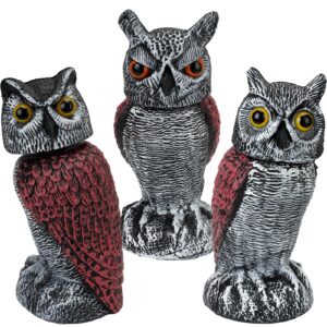 3pcs bird owl to frighten birds,fake owl statue decoy,plastic owl scarecrow with rotating head for garden yard outdoor