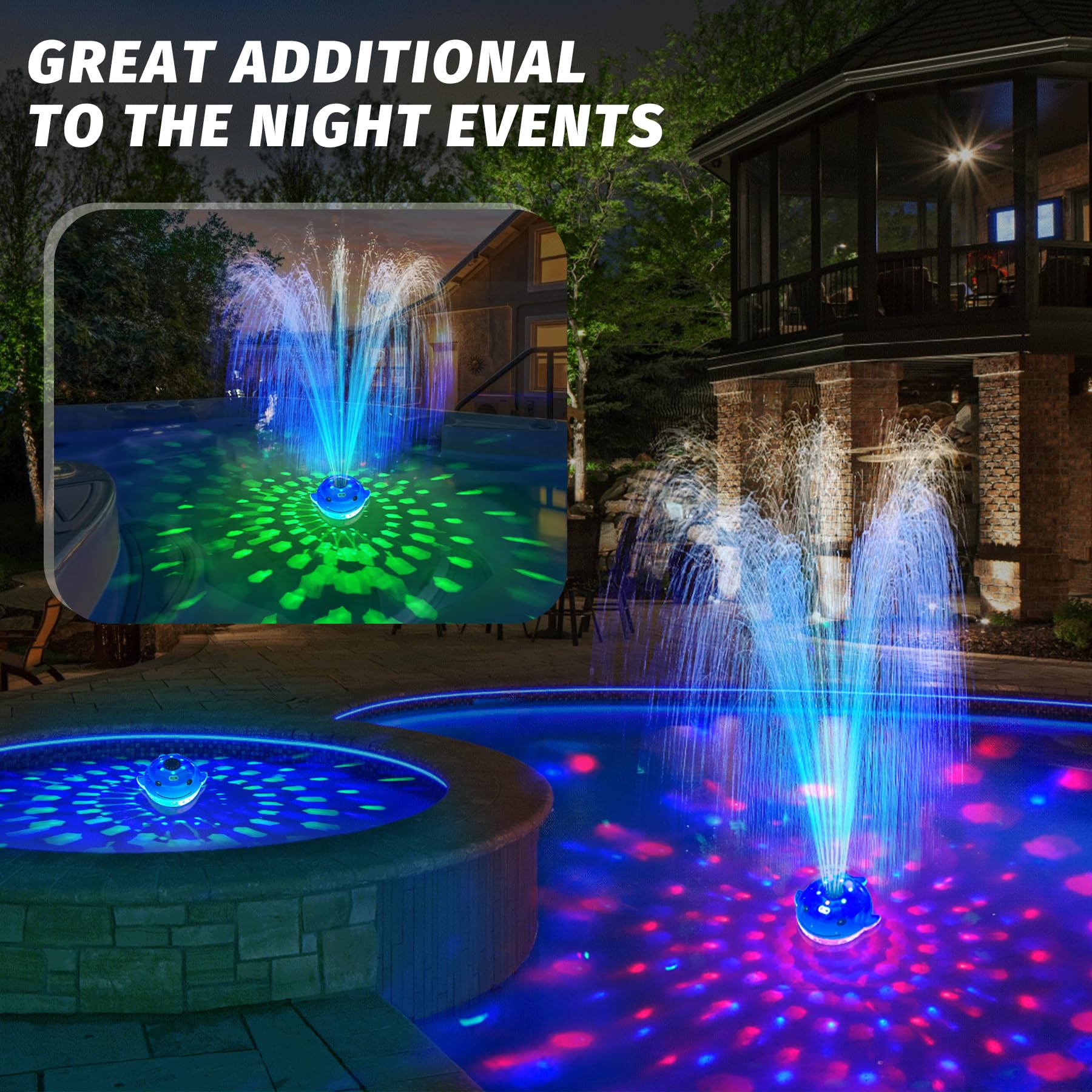 ChlorStar Floating Pool Fountain with Remote, Dolphing Pool Fountain with Lights, Rechargeable Pool Water Fountain, Above Ground Pool Fountain Waterfall, Swimming Pool Fountains for Inground Pool-1PC