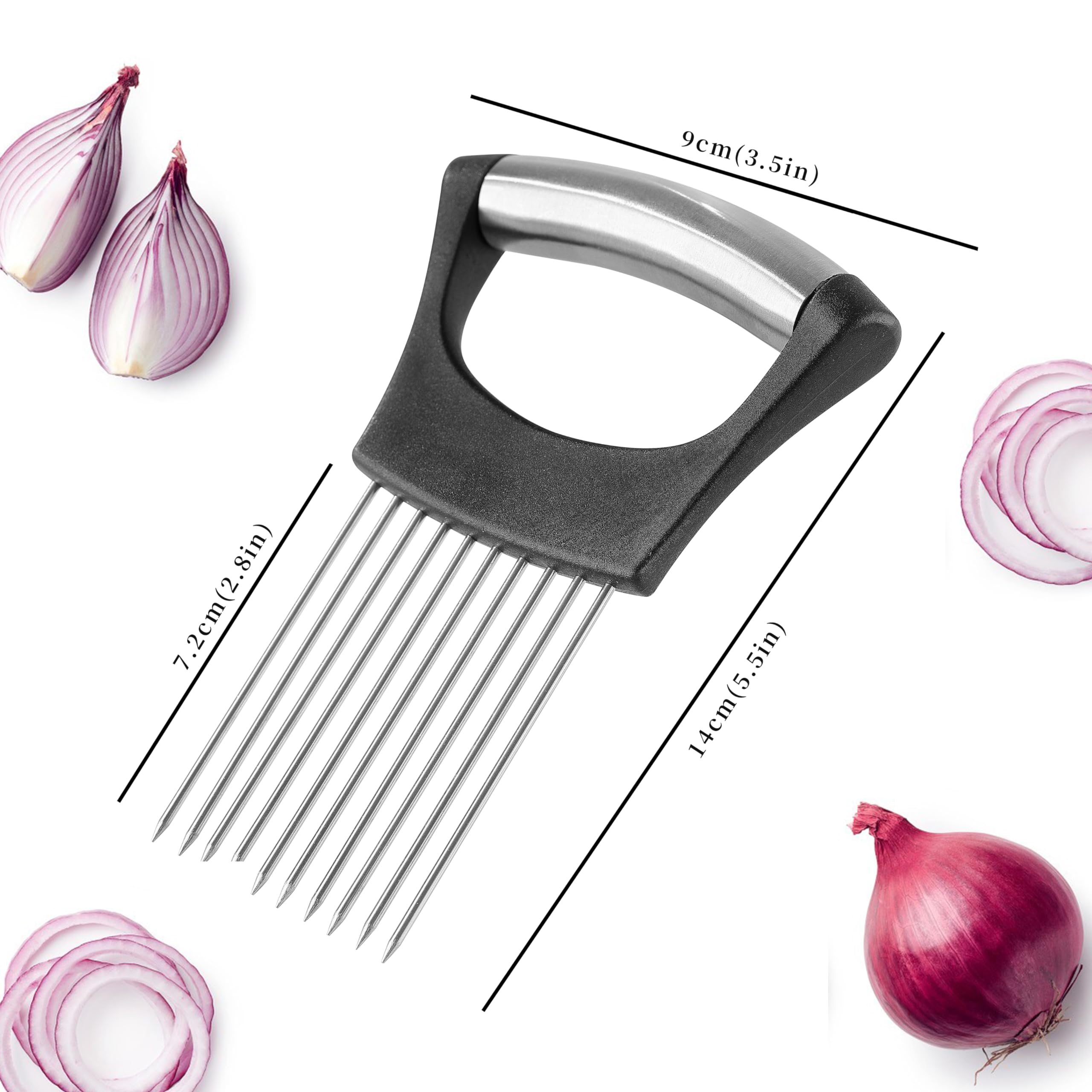 Onion Slicer, Mumulo Stainless Steel Onion Cutter for Slicing and Storage Onions, Tomato, Eggs and Vegetables, Protective Cover Included, Dishwasher Safe (Black)