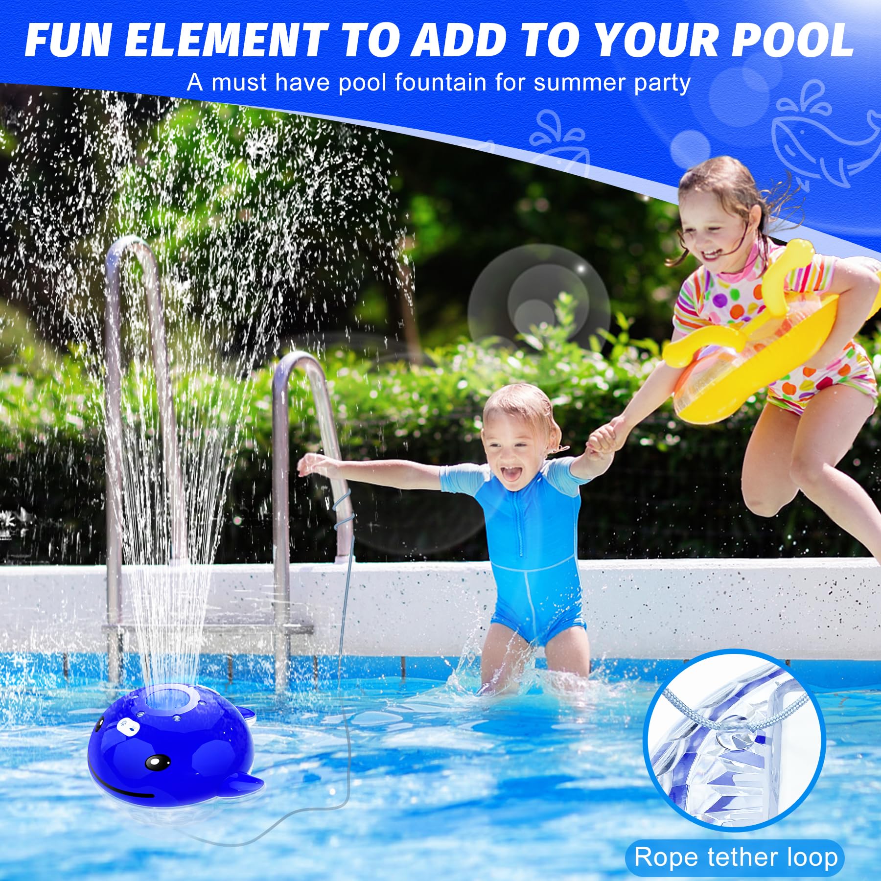 ChlorStar Floating Pool Fountain with Remote, Dolphing Pool Fountain with Lights, Rechargeable Pool Water Fountain, Above Ground Pool Fountain Waterfall, Swimming Pool Fountains for Inground Pool-1PC