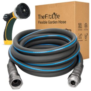 thefitlife garden hose 50 ft - 50ft flexible water hose with nozzle and metal fittings, high pressure 50 feet x 1/2" outdoor hose for reel cart, sprinkler, easy storage, leak proof (50feet)