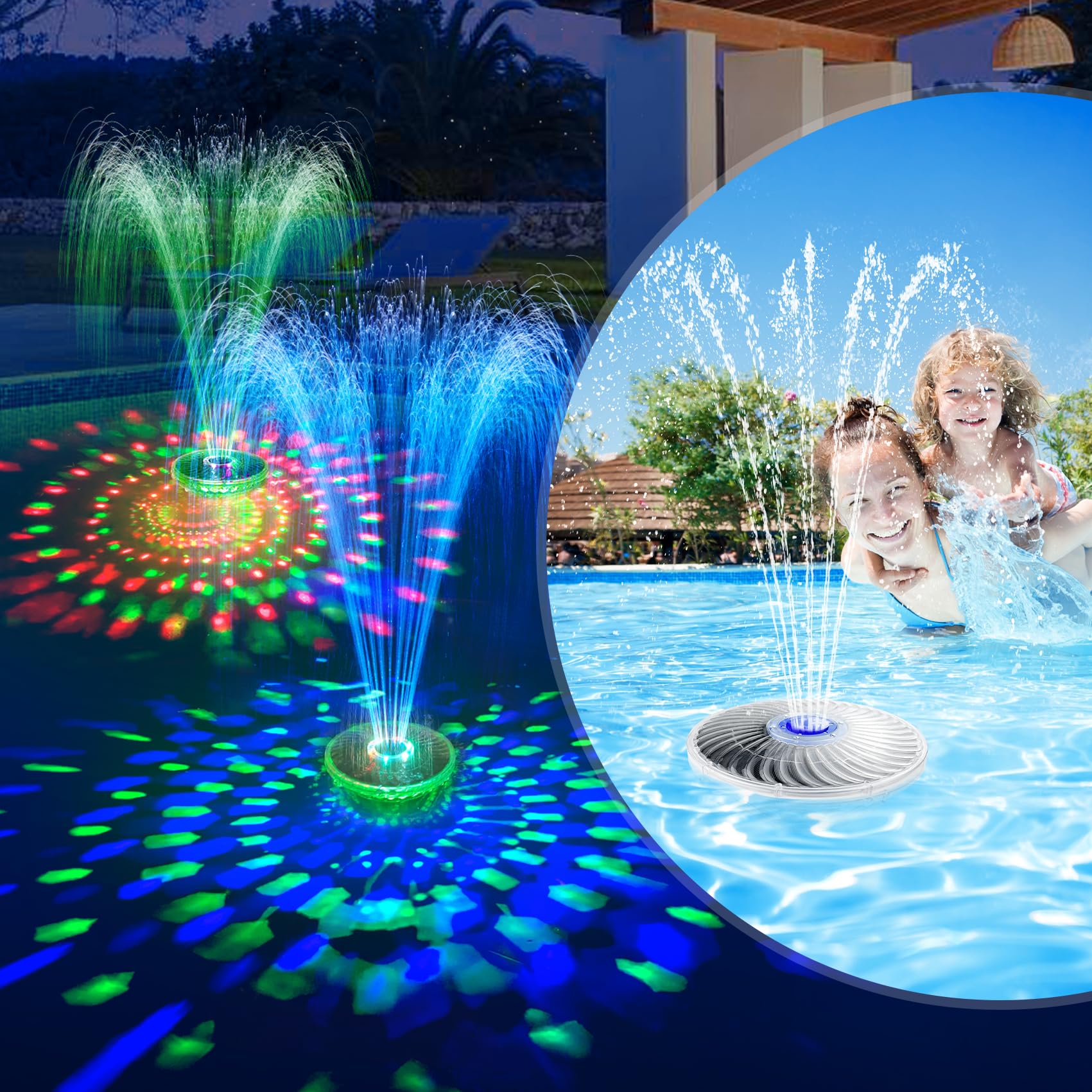 DeeprBetter Solar Pool Fountain with Light,2024 Upgrade High Efficiency Solar Powered Pool Water Fountain Pump,Floating Pool Fountain for Above Ground Pool Waterfall,Solar Pool Sprinkler Fountain Blue