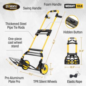 Upgraded Folding Hand Truck and Dolly, 270LB Capacity Foldable Hand Truck with Telescoping Handle & Silent TPR Wheel, Portable Dolly Cart with Non-Slip Aluminum Plate & Elastic Rope for Moving, Office