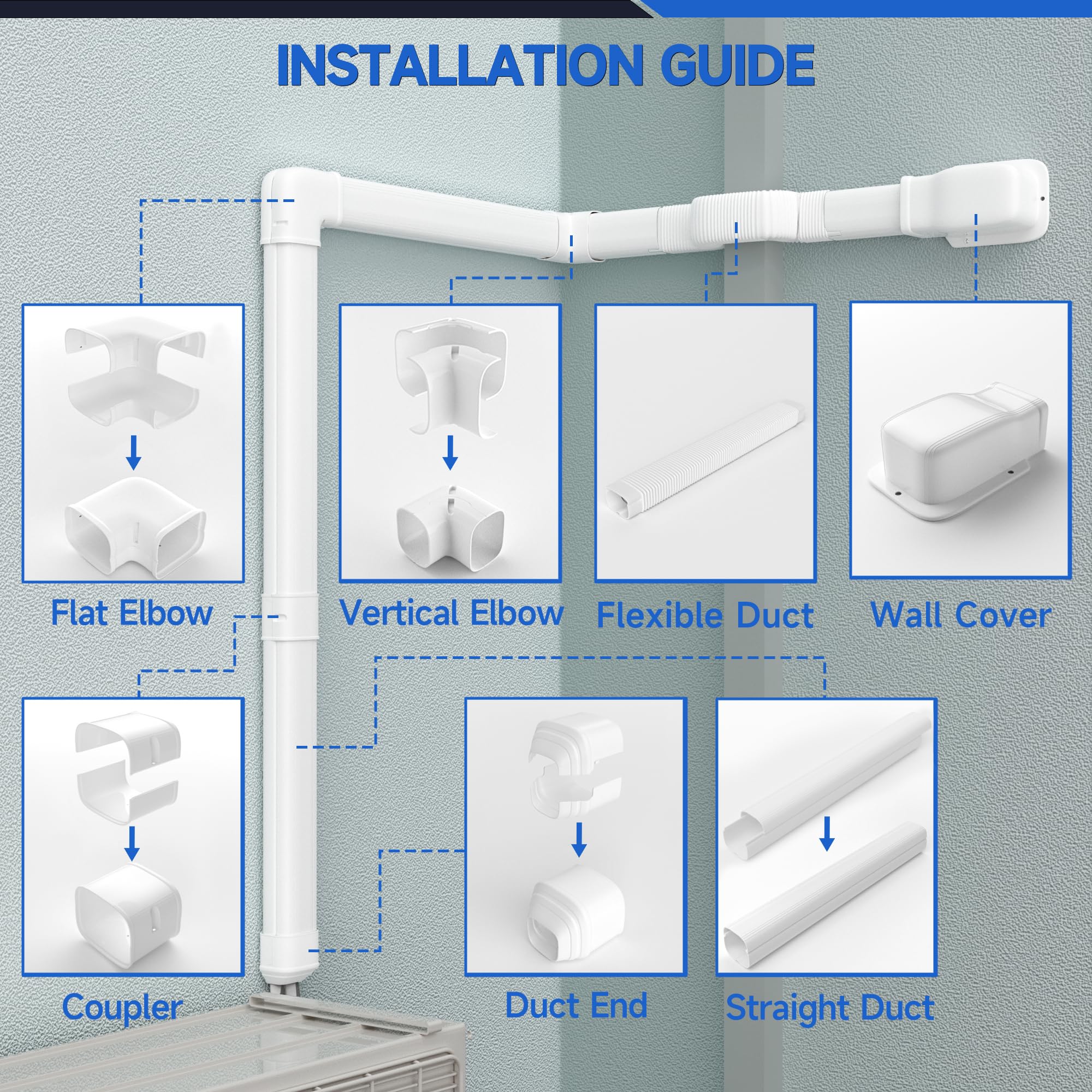 Cestluck 3'' 19 Ft Mini Split Line Cover Set, PVC & PP Ductless Pipe Cover Universal for Mini Split AC & Central AC