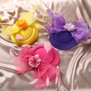 Zinniday Yellow Feathers Veil Fascinators - 50s Cute Flower Headwear Tea Party Hats Artificial Floral Hat Decor with Hair Clip for Women Girls