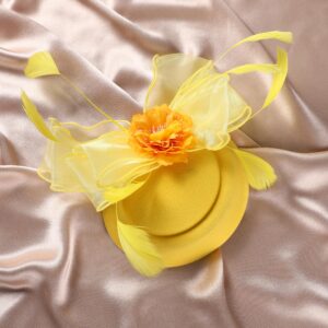 Zinniday Yellow Feathers Veil Fascinators - 50s Cute Flower Headwear Tea Party Hats Artificial Floral Hat Decor with Hair Clip for Women Girls