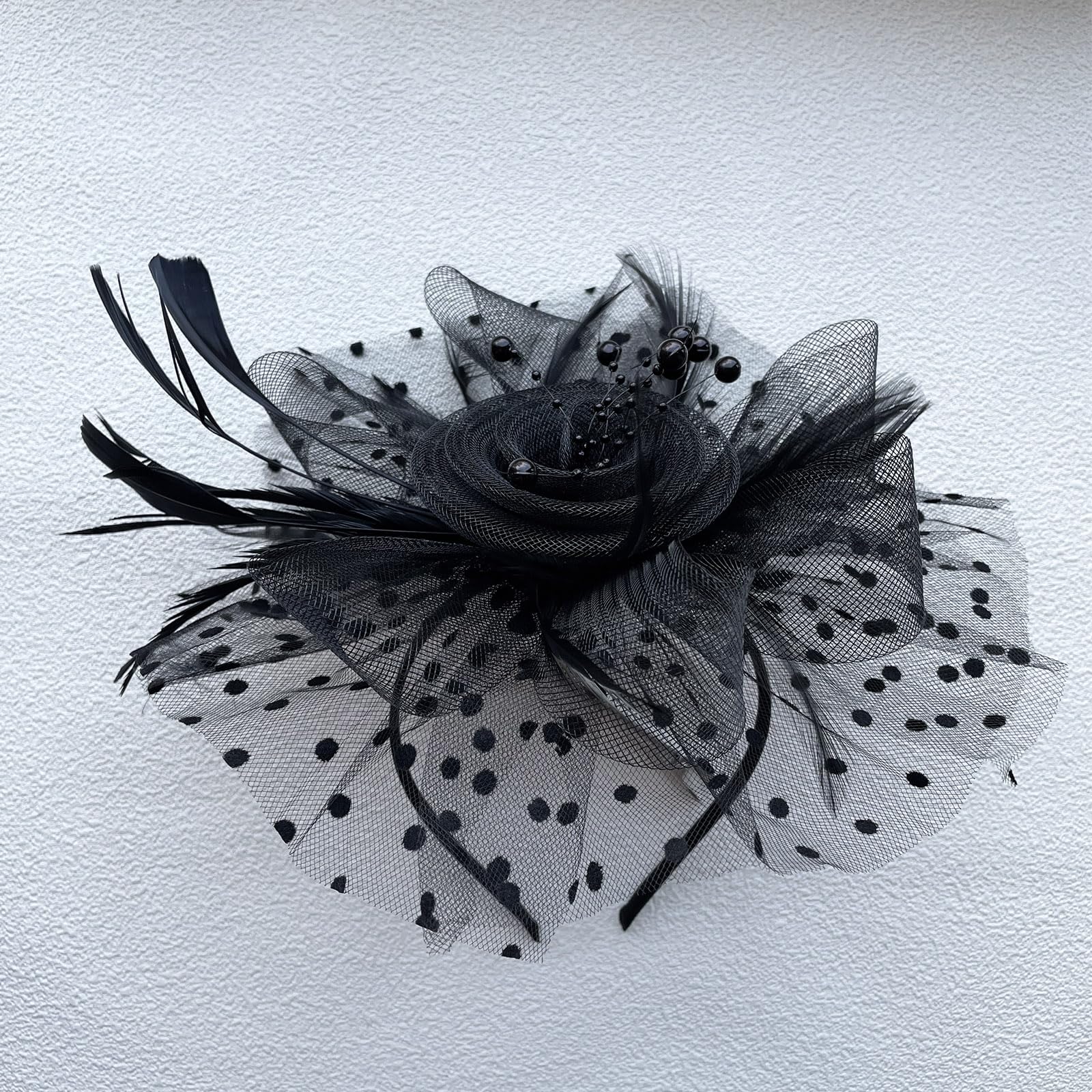 LXKBD Fascinators Hat Flower Mesh Feathers on a Headband and a Hair Clip Cocktail Tea Party Headwear for Mother Girls and Women