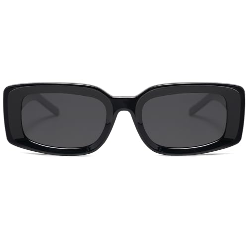 SOJOS Classic Trendy Rectangle Polarized Sunglasses Thick Frame with Star Decorations SJ2285, Black/Grey