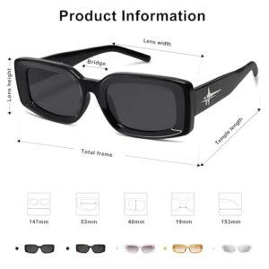 SOJOS Classic Trendy Rectangle Polarized Sunglasses Thick Frame with Star Decorations SJ2285, Black/Grey