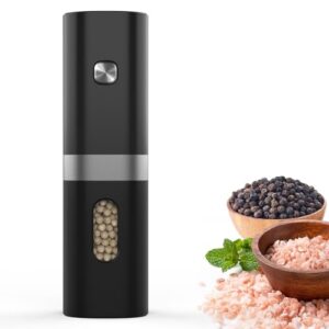 syaws electric pepper and salt grinder 1 pack,battery powered pepper grinders,automatic pepper mill with led light,adjustable coarseness one-hand operation(single black-battery operated)