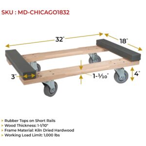 Mytee Products 2 Pack 32"x18" Rubber Caps Moving Dolly with 4" Non-Marking Swivel Caster Wheels 1000 lbs - Chicago Style Heavy Duty 4 Wheel Dolly Cart for Moving Industrial Heavy Loads, Furniture