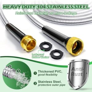 Metal Garden Hose 100 ft - Stainless Steel Water Hose 100ft with 10 Function Nozzle, No Kink, Flexible, Lightweight, Puncture & Rust Proof Metal Garden Hose for Yard, RV, Garden, Outdoor