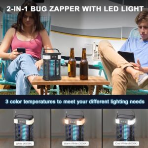 Solar Bug Zapper, 4200V Mosquito Zapper, Cordless & Rechargeable Bug Zapper Outdoor with LED Light, Portable Waterproof Electric Fly Zapper with Hook, for Patio Camping Backyard Garden