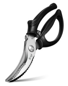 brigii kitchen shears, stainless steel heavy duty poultry shears, multi-purpose kitchen scissors for cutting chicken, fish, seafood, and vegetables, spring loaded-black