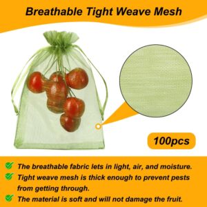 Shintop 100Pcs Fruit Protection Bags, 4x6 Inch Green Fruit Netting Cover Drawstring Mesh Bags Pest Barrier for Strawberry Blueberry Small Fruit