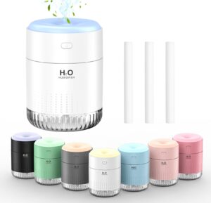 colorful mini humidifier, usb rechargeable humidifier, 4 modes super quiet, humidifiers for bedroom,suitable for travel office family-white