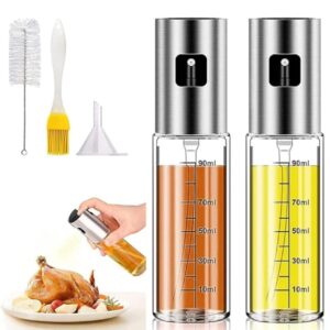 buraak oil sprayer for cooking, 2 pack upgraded olive oil spray bottle mister refillable with scale air fryer accessories for kitchen, salad, baking, bbq, frying., transparent, brkos-1