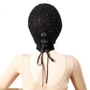 Black Crystal Elastic Mesh Rhinestone Masquerade Masks Full Face Veils See Through Fishnet Headwear Hairbands Turban Head Covers Wraps