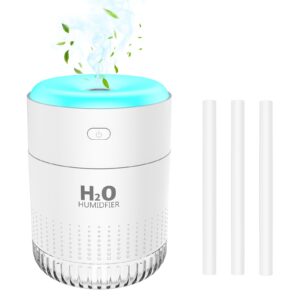 rechargeable mini humidifier, colorful cool mist humidifier with 7 color light, small personal desktop humidifier for baby bedroom, office, nursery, travel with auto shut-off, super quiet (white)