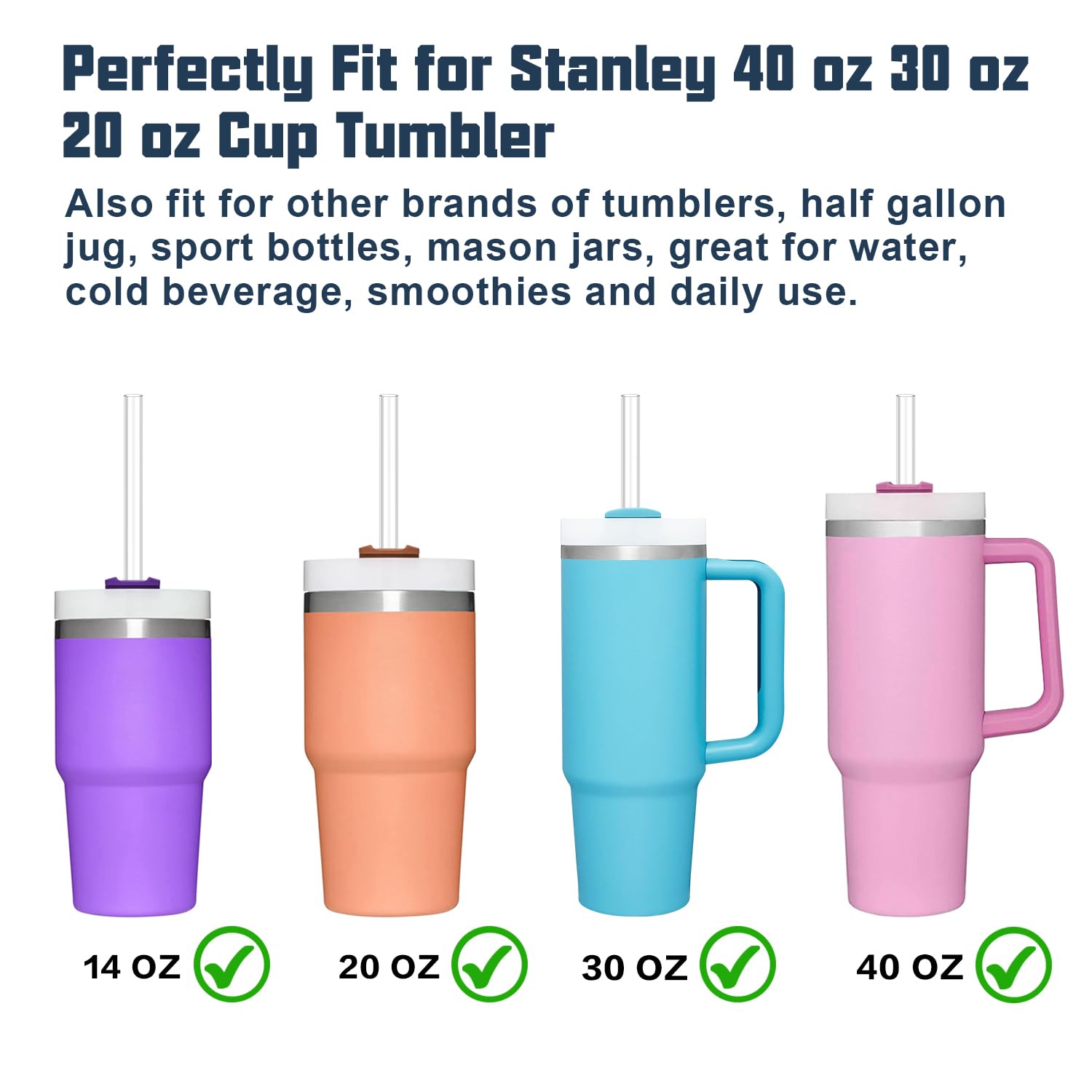 YOUCOX 10 Pcs Replacement Straw for Stanley Cup 40 oz 30 oz 64 oz Tumbler, Clear Reusable long Straws with Cleaning Brush for Stanley Adventure Tumbler Accessories, Dishwasher Safe