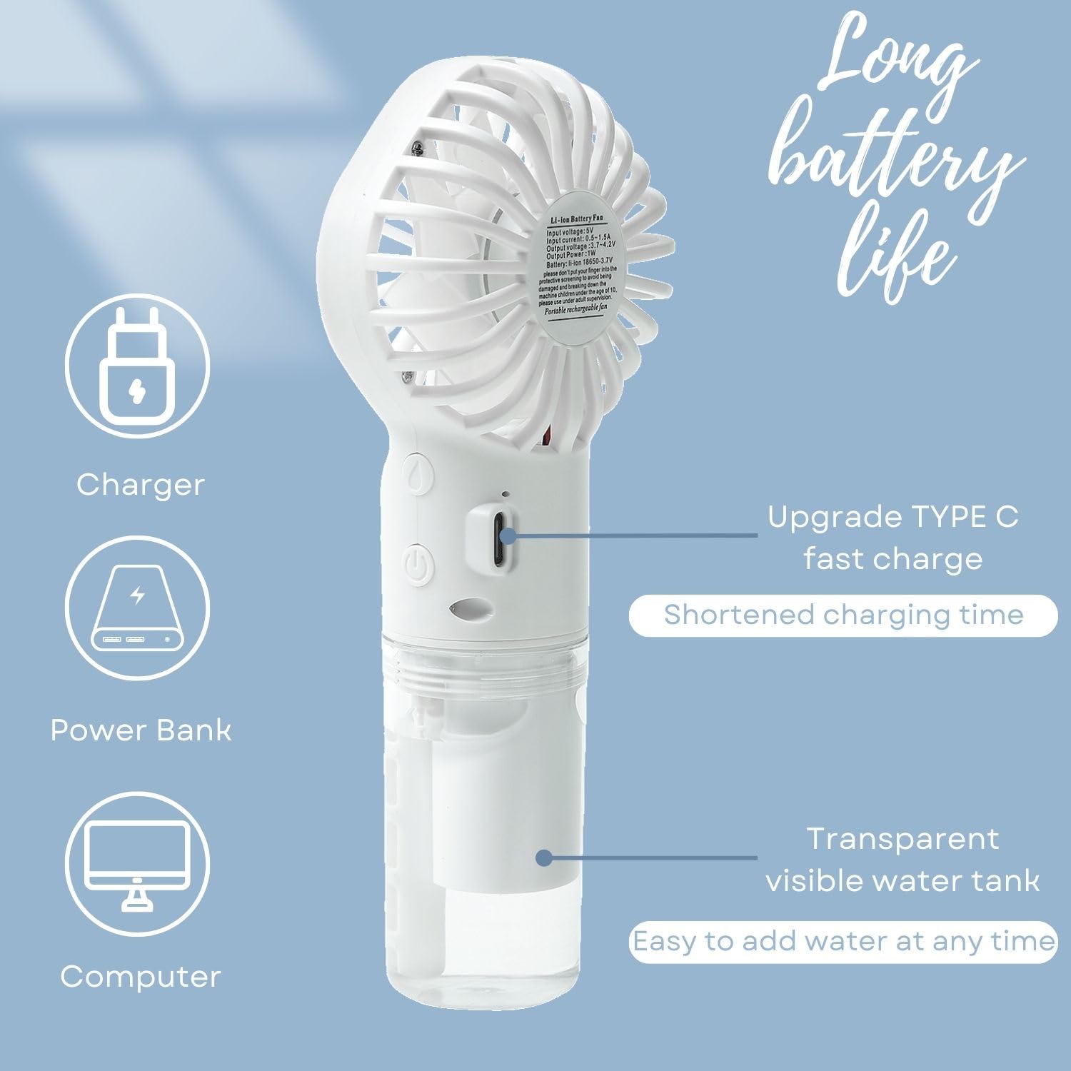 Orapink Portable Fan with Mist, Personal Mini Fans Portable Rechargeable, Misting Fans Handheld for Travel, Office, Outdoor