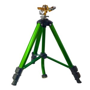 liulo tool impact sprinkler on tripod base, tripod sprinklers with brass head, 360 degree large area irrigation with extension legs flip locks, heavy duty 3/4" connector for lawn yard garden