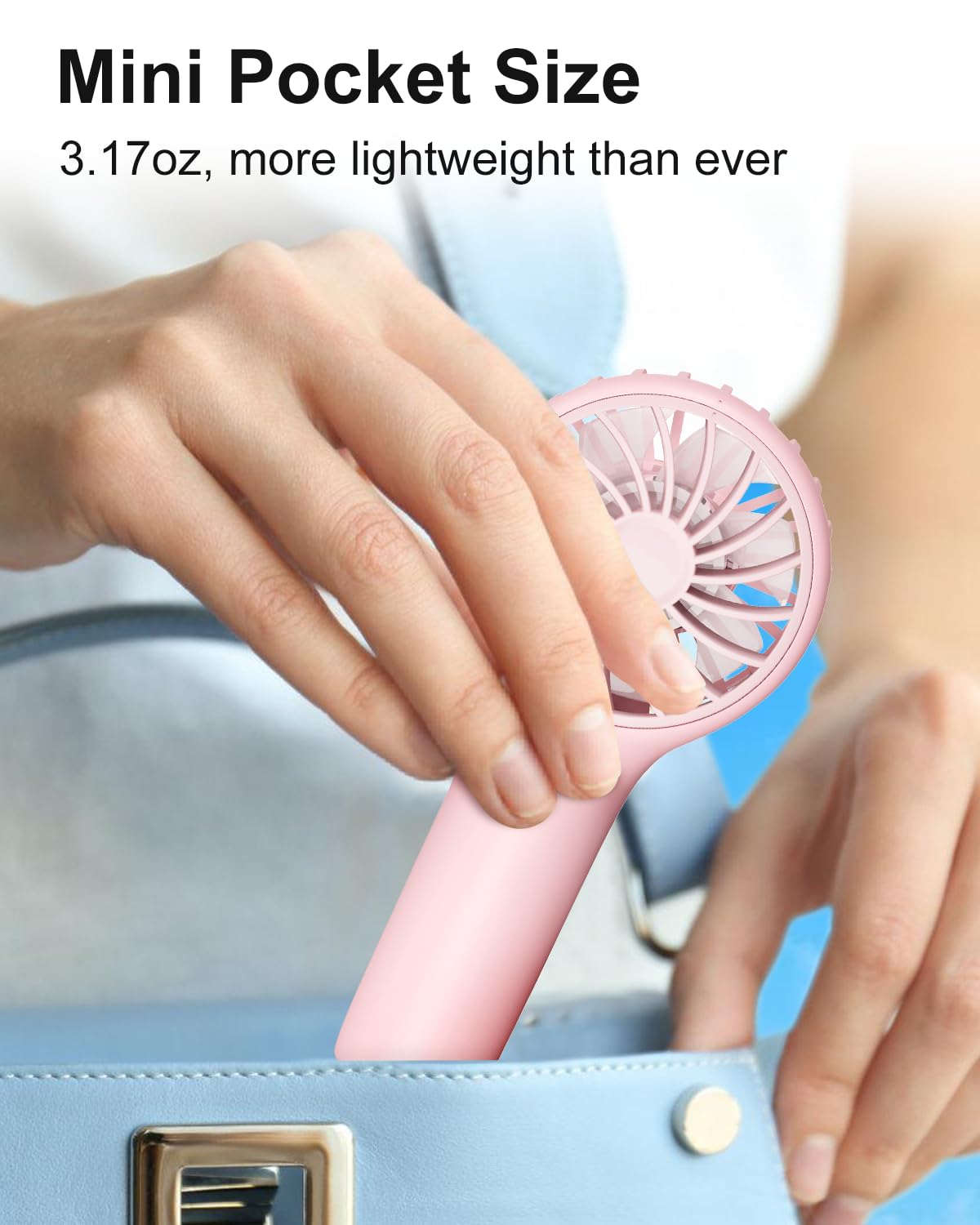 Zuvas Mini Portable Fan Rechargeable Small Handheld Fan 3 Speed Powerful Personal Fan Battery Operated USB Hand Fan for Outdoor Travel Makeup Eyelash Girls Children, Pink