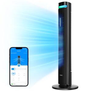 goveelife 42'' tower fan for bedroom, smart floor fans with 150° adjustable oscillating, app & voice control, 5 modes 12 speeds up to 26ft/s, 24h timer, 27db quiet fan for cooling home office black