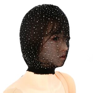 Black Crystal Elastic Mesh Rhinestone Masquerade Masks Full Face Veils See Through Fishnet Headwear Hairbands Turban Head Covers Wraps