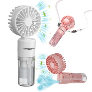 airprossing portable handheld misting fan，rechargeable battery operated spray water mist fan foldable，4 speeds，small personal cooling fans for outdoor,travel, makeup, home, office, camping (white)