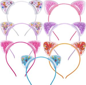 santoddle glitter cat ears headbands - 7pcs sparkly colorful sequin head bands for kids, cosplay, and party wear