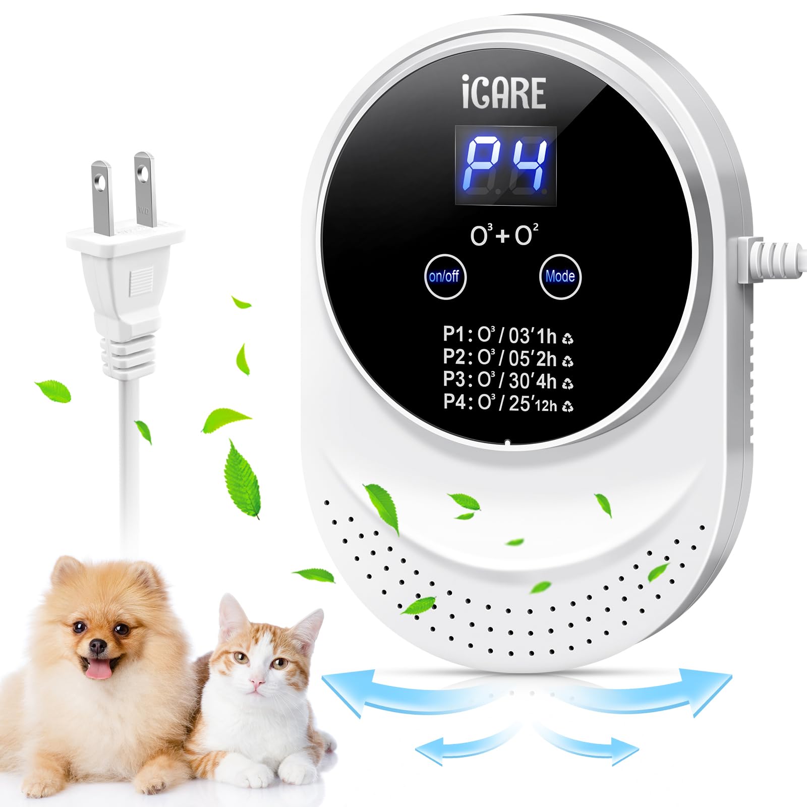 Ozone Odor Eliminator for Strong Odor 99% Cat Litter Deodorizer Dog Poof Odor Removal Home Plug in Air Purifier for Bedroom Toilet Kitchen Pets Shoe Smoke Car Formaldehyde Air Freshener White