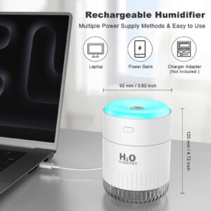 Rechargeable Mini Humidifier, Colorful Cool Mist Humidifier with 7 Color Light, Small Personal Desktop Humidifier for Baby Bedroom, Office, Nursery, Travel with Auto Shut-Off, Super Quiet (White)