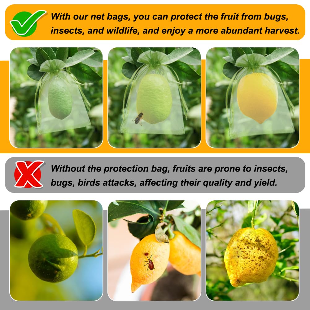 Shintop 100Pcs Fruit Protection Bags, 4x6 Inch Green Fruit Netting Cover Drawstring Mesh Bags Pest Barrier for Strawberry Blueberry Small Fruit