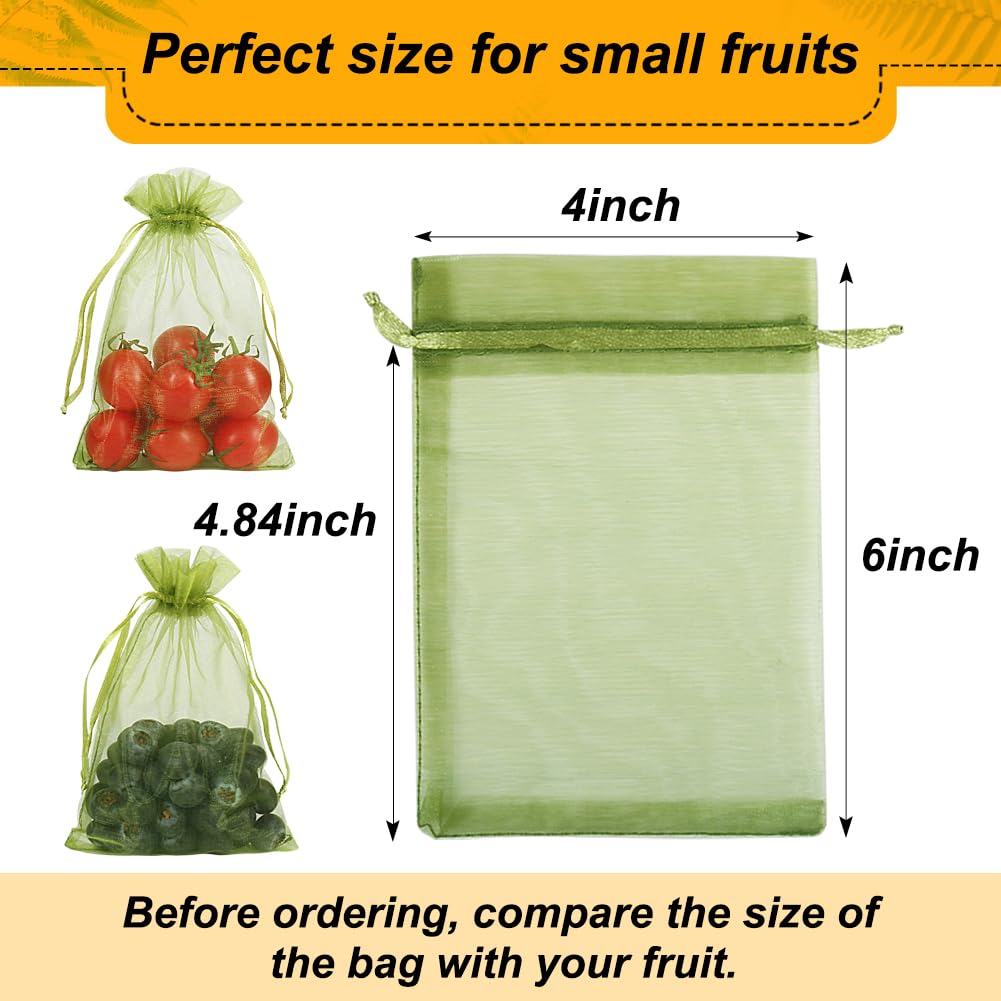 Shintop 100Pcs Fruit Protection Bags, 4x6 Inch Green Fruit Netting Cover Drawstring Mesh Bags Pest Barrier for Strawberry Blueberry Small Fruit