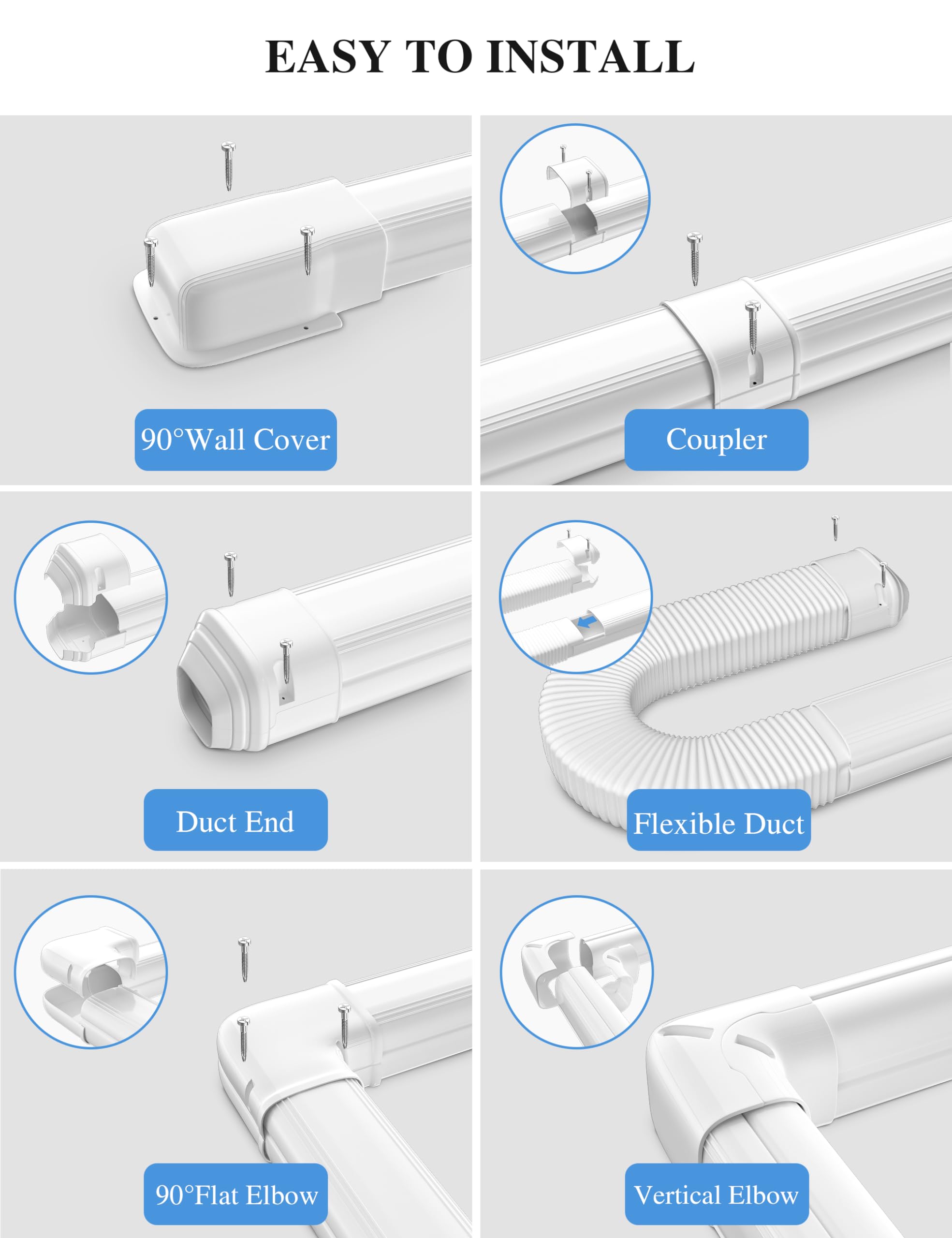 WEETALL 4'' 16 Ft Mini Split Line Set Cover with Flexible Pipe, Upgrade PP Heat-Resistant & Paintable, Central AC and Heat Pumps-Full Set, No Other Parts Needed