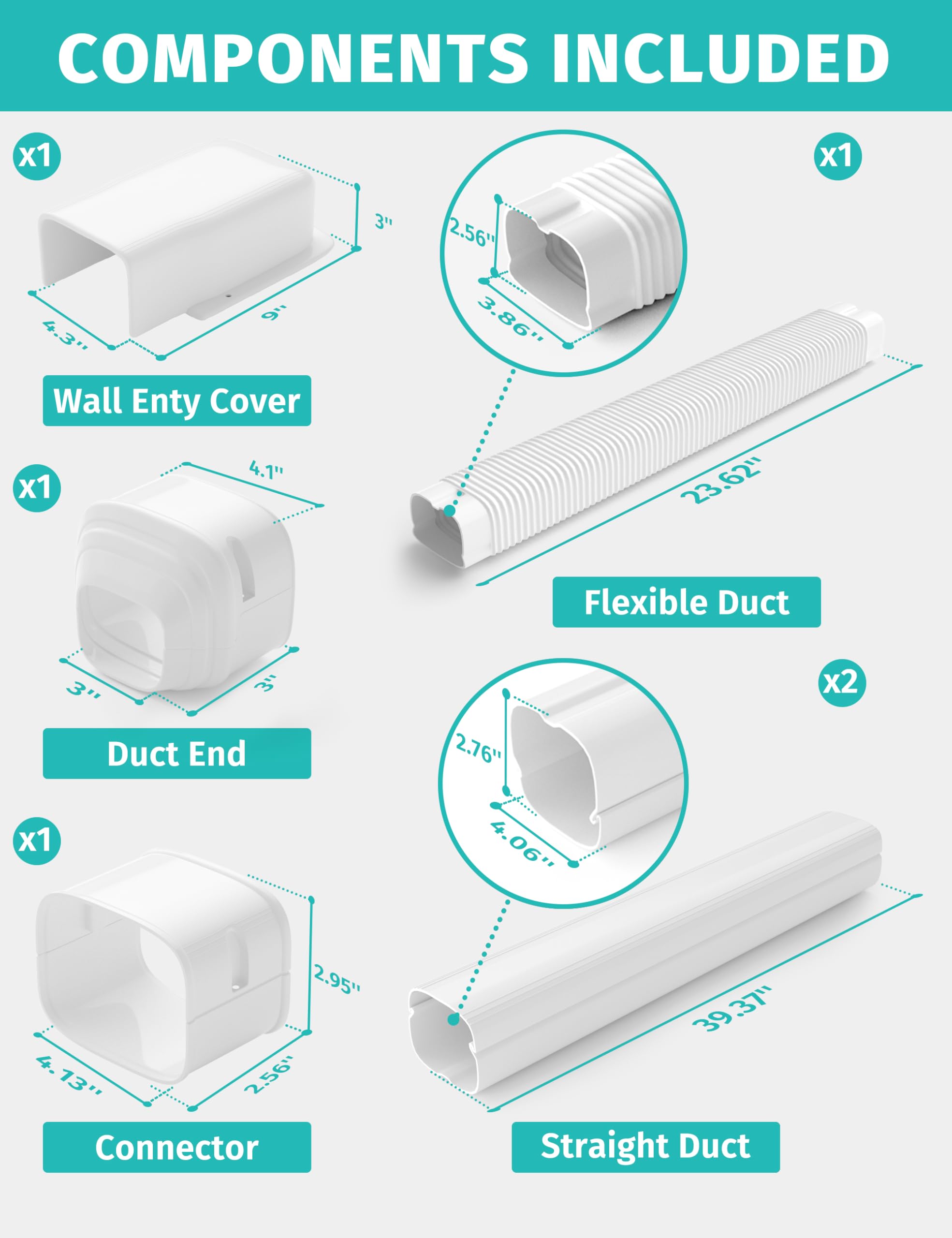 eastoyo Mini Split Line Set Cover, 4''W 9.5 Ft Decorative Line Set Cover Kit for Split Air Conditioner, Central AC and Heat Pumps, Zinc-Plated Antirust Screws Inclued