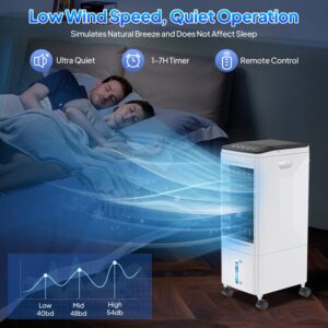 Portable Air Conditioners, 3 IN 1 Windowless Air Conditioner Portable with Remote, Fast Cooling Evaporative Air Cooler with 3 Ice Box, Swamp Cooler 1-7H Timer 3-Speed Portable AC for Room Office White