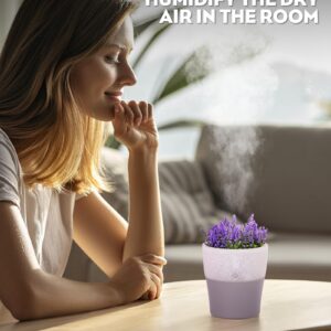 Small Humidifier For Plants, Mini Humidifiers For Bedroom Home, Lavender plant Cool Mist Humidifiers, 150m personal humidifier, Super Quiet And Waterless Auto Shut Off