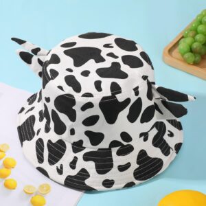 GGSTDDUP Cow Print Bucket Hat Cute Bucket Hat Beach Fisherman Hat Summer Travel Sun Hat Beach Hat Reversible for Both Men and Women Black