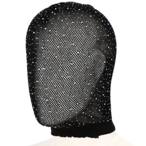 Black Crystal Elastic Mesh Rhinestone Masquerade Masks Full Face Veils See Through Fishnet Headwear Hairbands Turban Head Covers Wraps