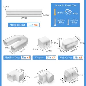 WEETALL 3" 15.5Ft Mini Split Line Set Cover with Flexible Pipe, AC Line Set Cover for Mini Split and Central Air Conditioner & Heat Pump