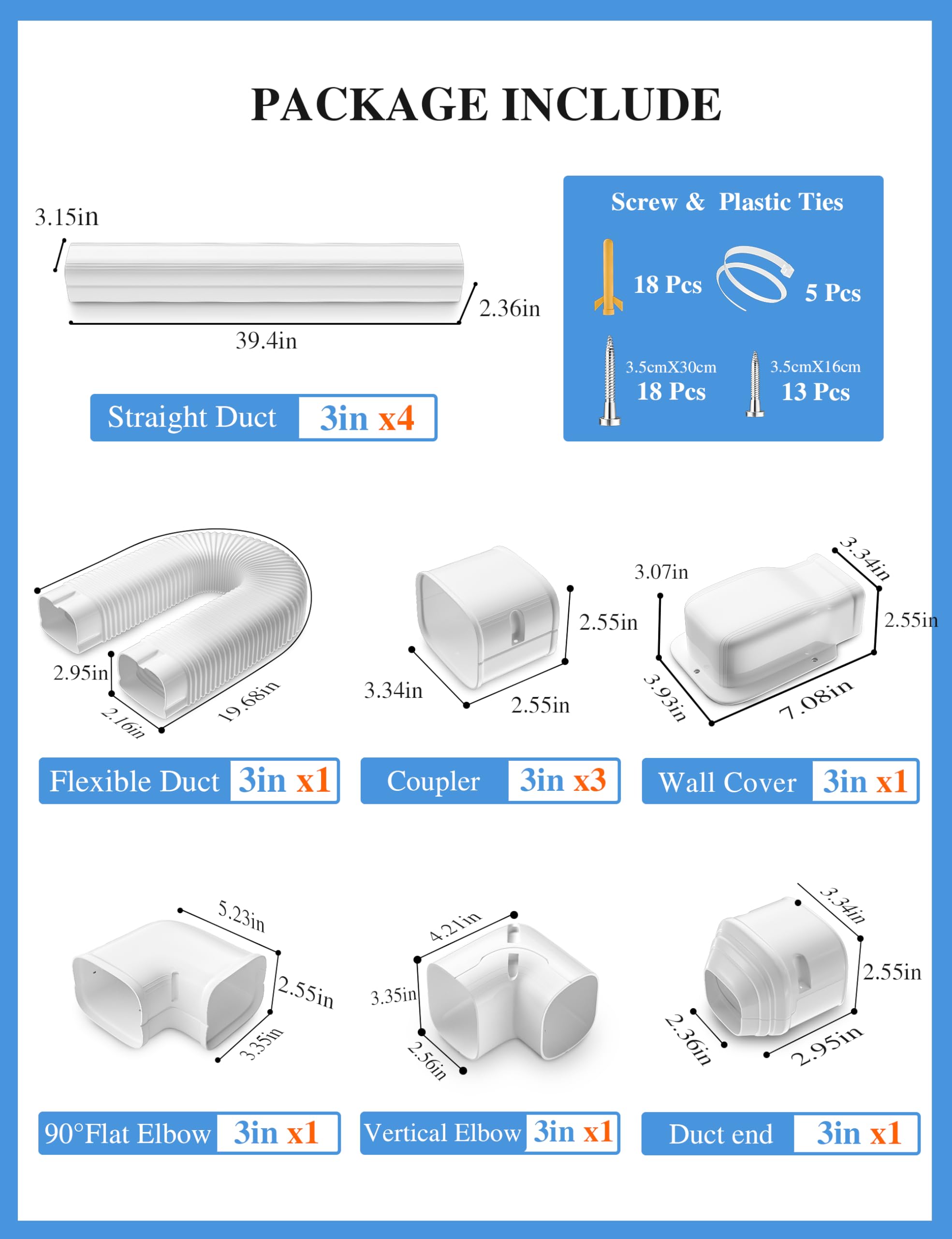 WEETALL 3" 15.5Ft Mini Split Line Set Cover with Flexible Pipe, AC Line Set Cover for Mini Split and Central Air Conditioner & Heat Pump