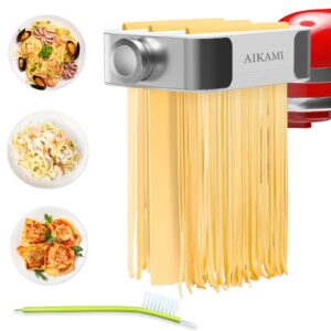 metal pasta maker attachment 3 in 1 pasta roller & cutters set for all kitchenaid stand mixers included pasta sheet roller, spaghetti cutter, fettuccine cutter maker accessories and cleaning brush