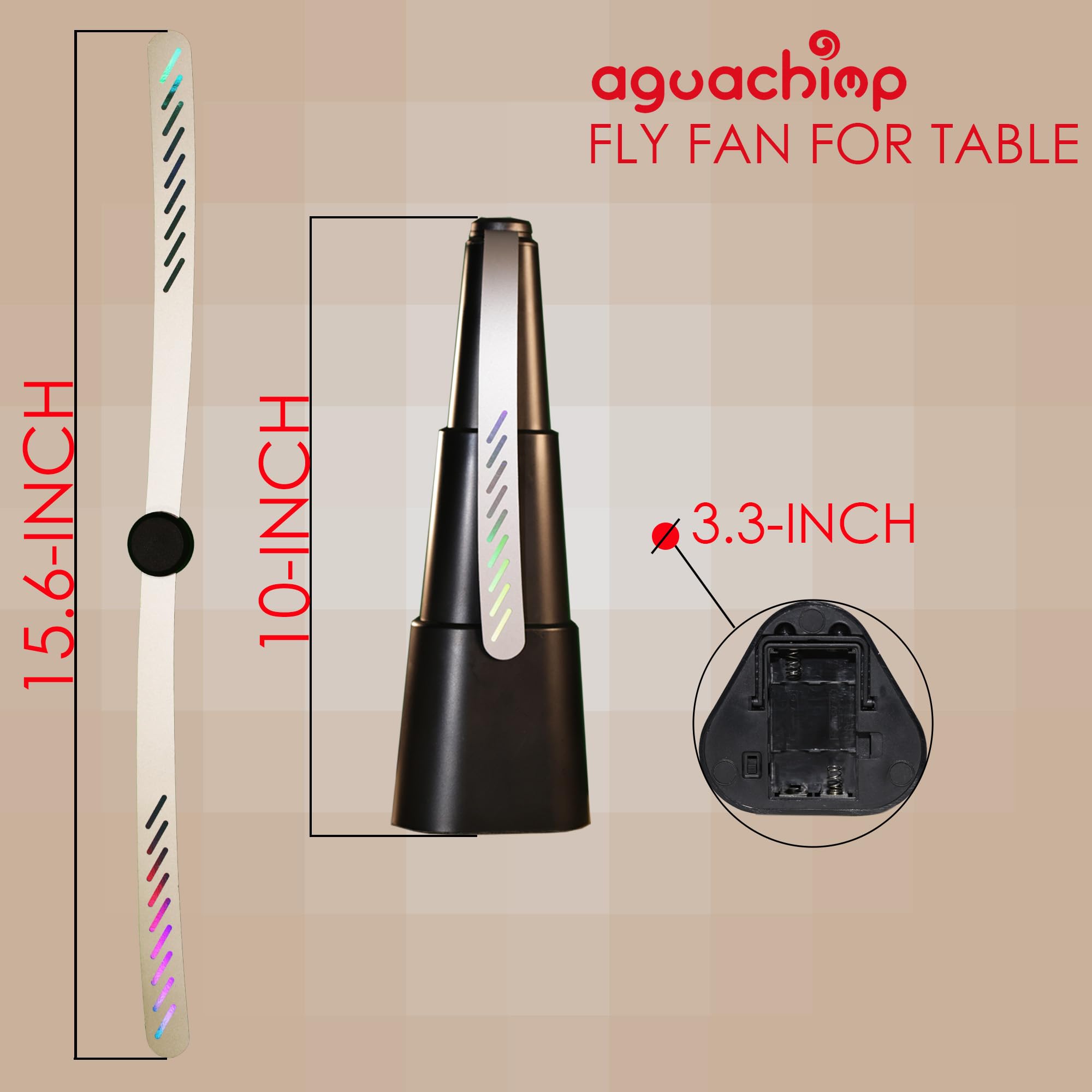 AguaChimp-Fly Fans for Tables, Chemical Free Fly Repellent, Fly Spinner, Fly Deterrent Indoor Outdoor, Bug Repellent for Camping, Picnic, Party, Restaurant and Kitchen, Batteries Powered 4PAK