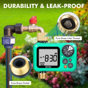 RESTMO Sprinkler Timer with Brass Inlet & Outlet, 3 Separate Programs Hose Timer, Programmable Water Timer for Garden Hose, Manual | Rain Delay | Automatic Watering System for Drip Irrigation and Lawn