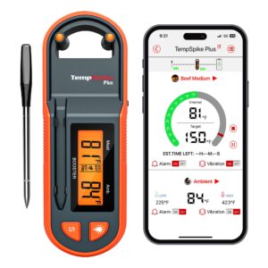 thermopro tempspike 600 ft wireless meat thermometer with ultra-thinner probe, meat thermometer digital wireless with lcd booster, bluetooth meat thermometer for bbq grill smoker rotisserie sous vide