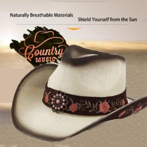 Cowboy Hats for Women, Brown Cowgirl Hats Classic Straw Western Hats for Women Music Festival Party Beach.