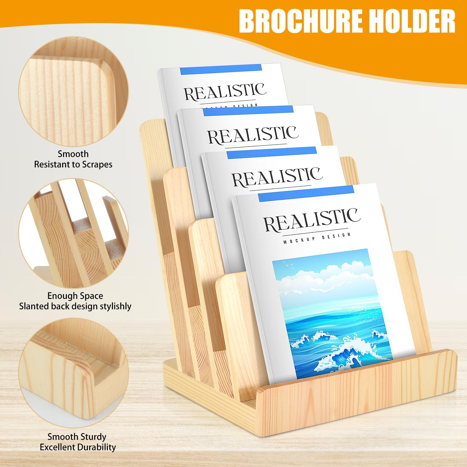 DLUGOPIS 4 Tier Wood Brochure Holder 8.5 x 11Magazine Display Rack Brochure Display Stand Literature Holder Pamphlet Display Stand Magazine Organizer Flyer Display Holder for Table Counter